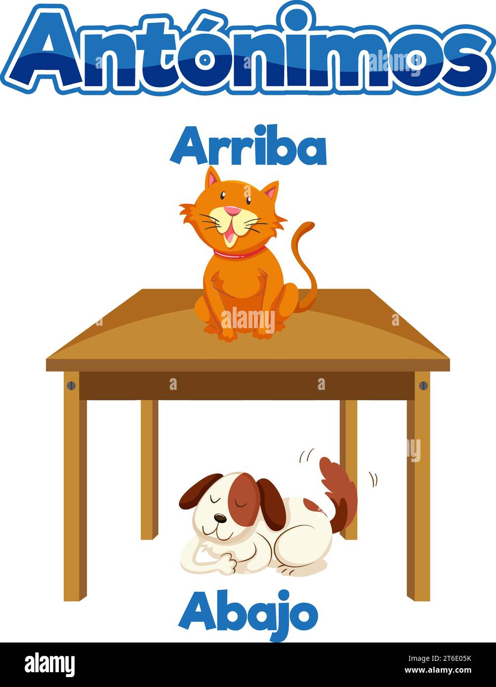 A vector cartoon illustration of Spanish antonyms means new and old ...