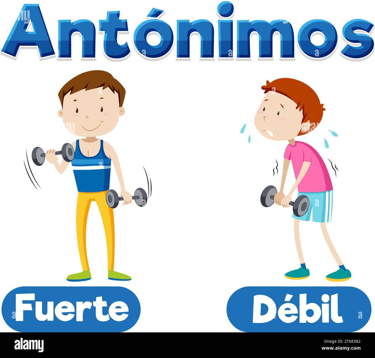 A vector cartoon illustration of Spanish antonyms means new and old ...