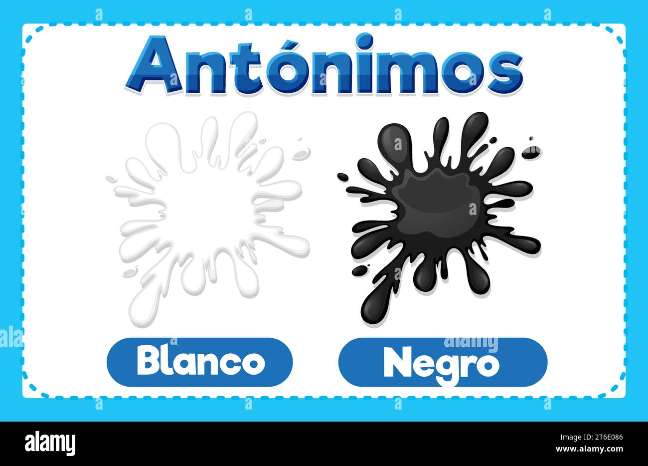 Vector cartoon illustration of antonym word card in Spanish means white ...