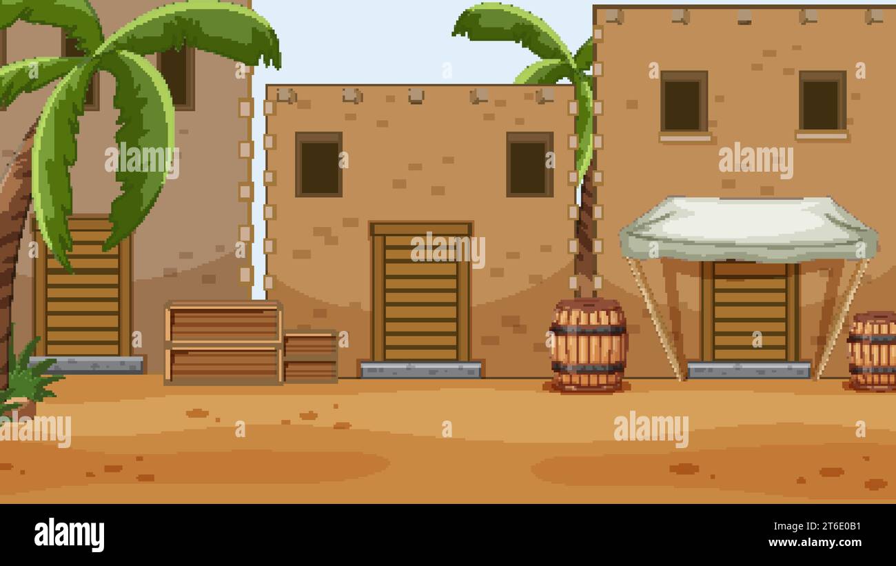 Illustration of picturesque village houses in Israel's desert Stock ...