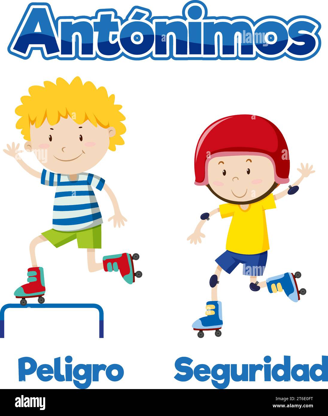 A vector cartoon illustration of Spanish antonyms means new and old ...