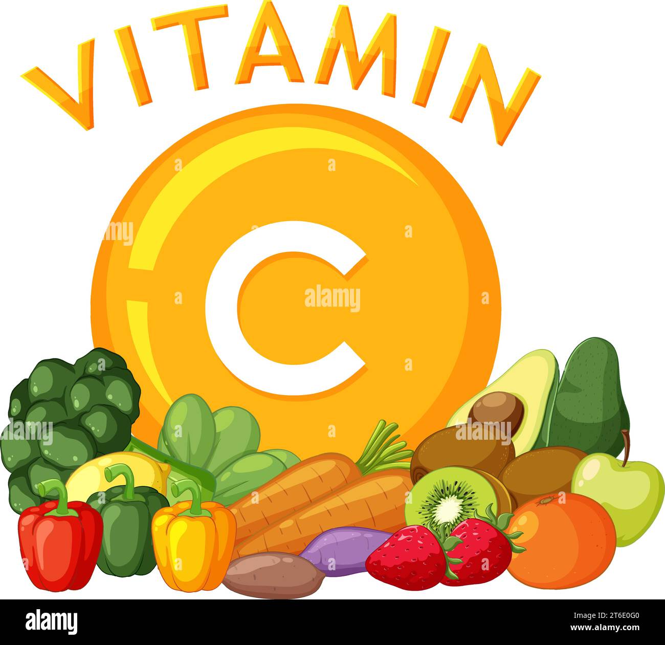 Colorful vector illustration showcasing vitamin C-rich foods for a ...