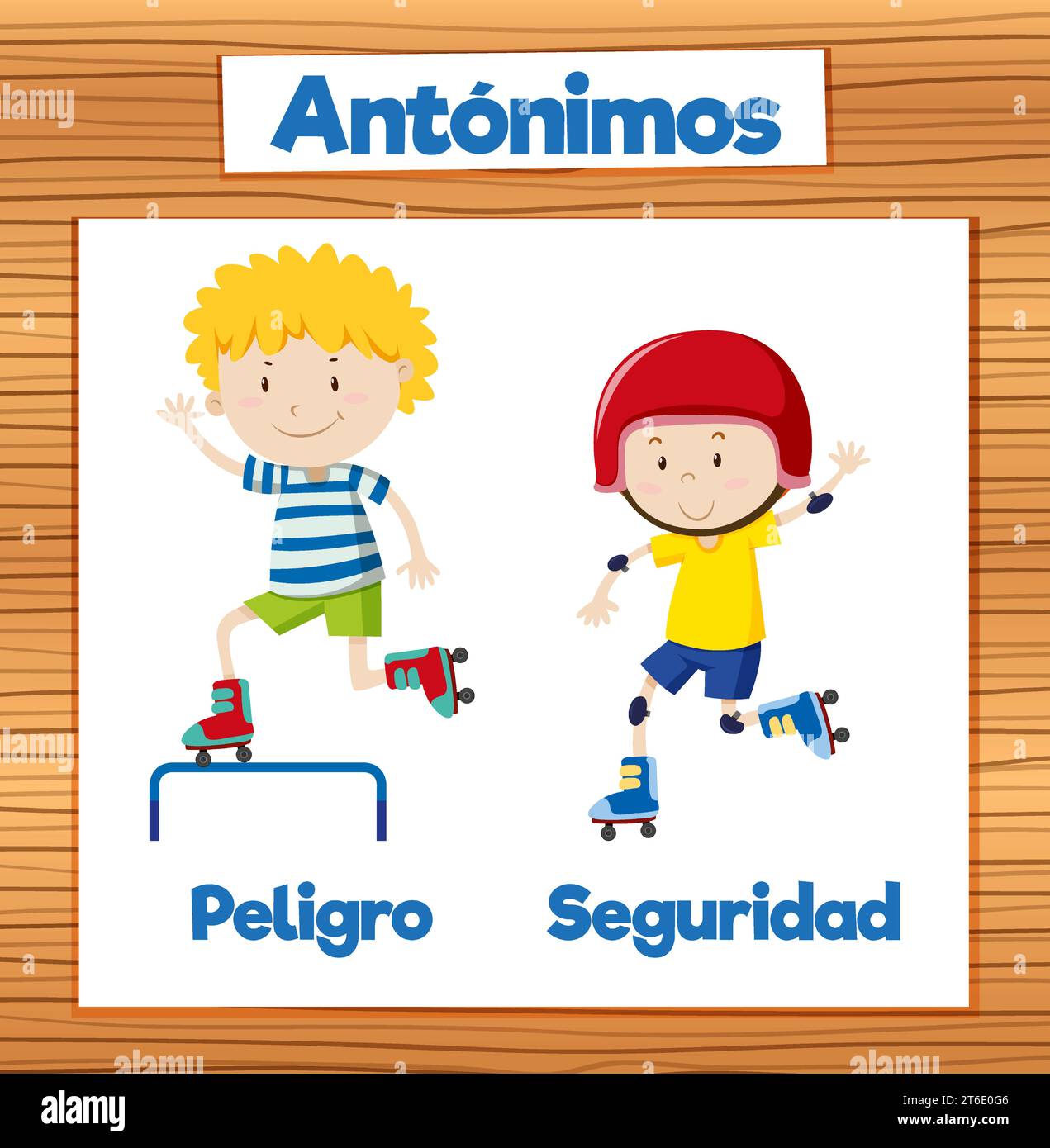 A vector cartoon illustration of Spanish antonyms means new and old ...