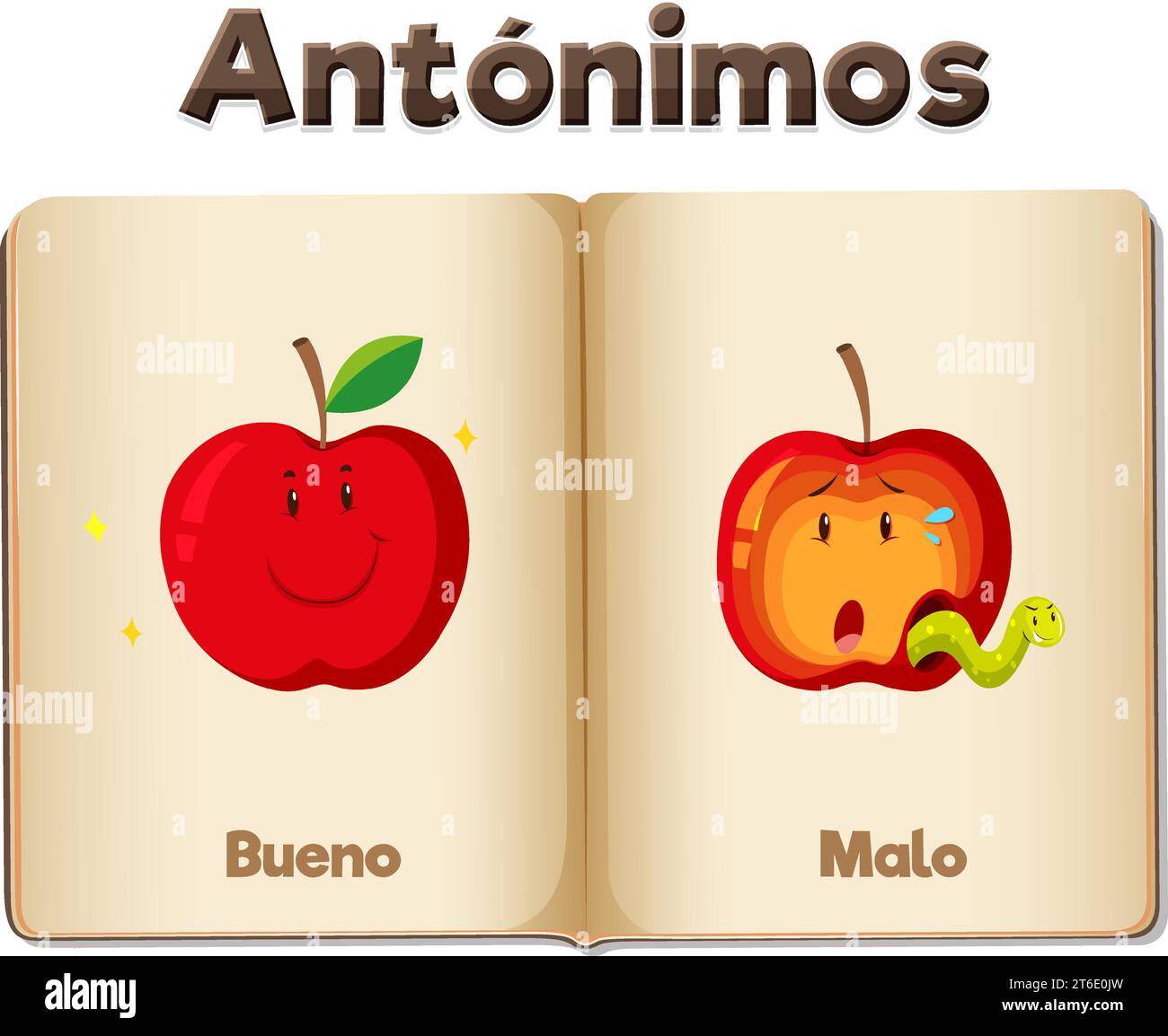 A vector cartoon illustration of Spanish antonyms means new and old ...