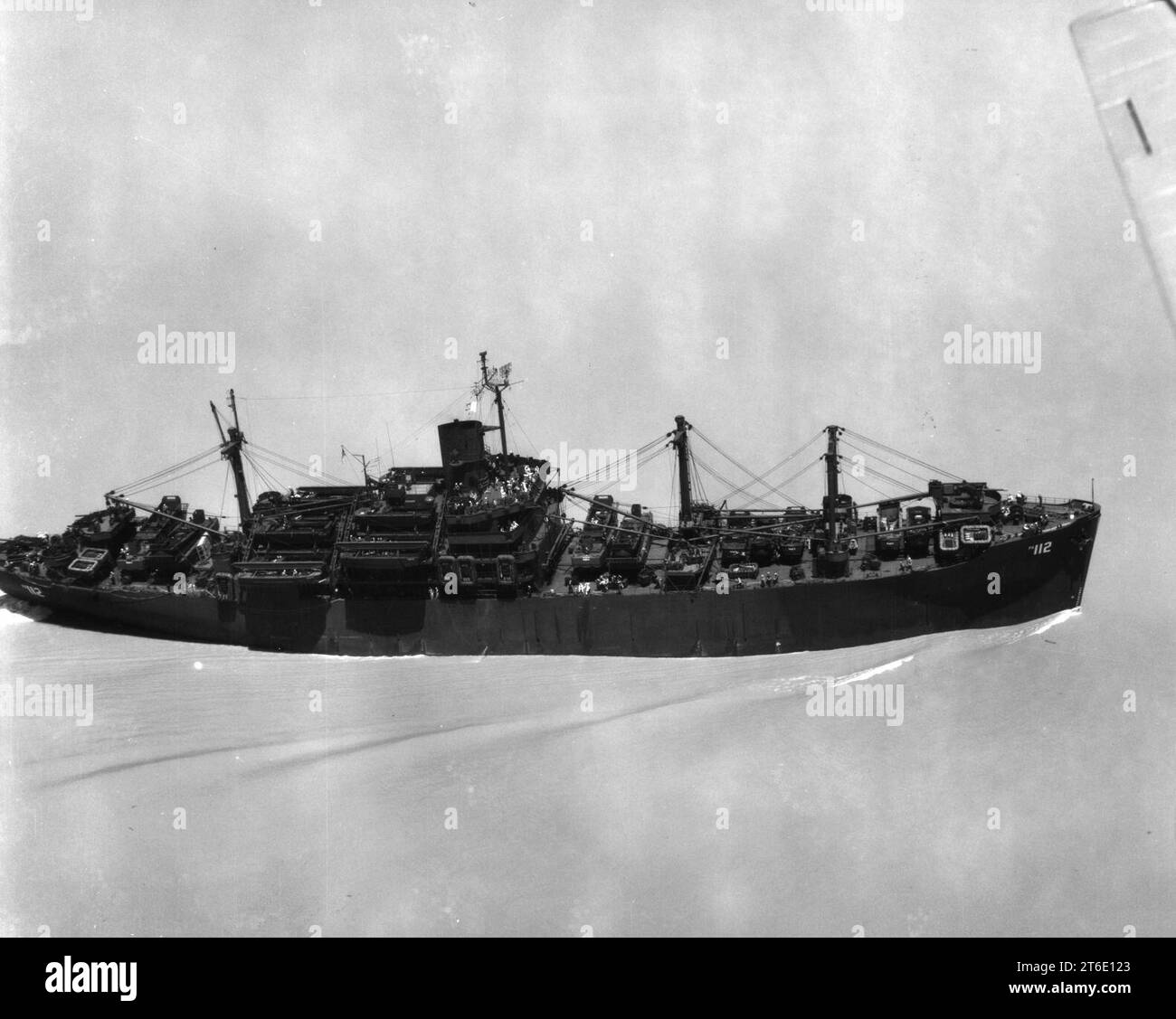 USS Guilford (APA-112) underway at sea on 18 May 1945 (USN 320925 Stock ...