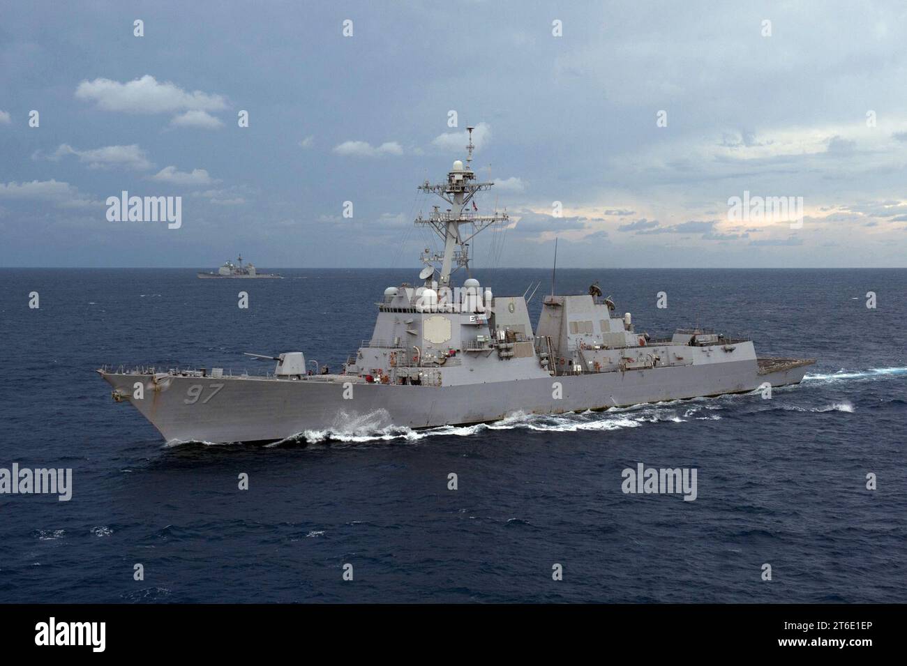 USS Halsey (DDG 97) is underway with the Ticonderoga-class guided ...