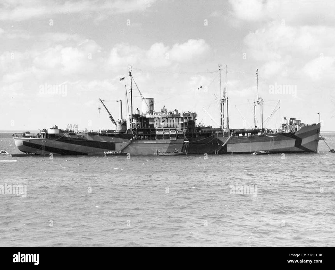 USS Hamlin (AV-15) at anchor in Tanapag Harbor, Saipan, on 13 February ...