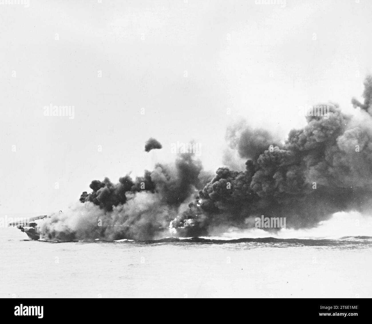 USS Hancock (CV-19) burning after kamikaze hit in April 1945 Stock ...