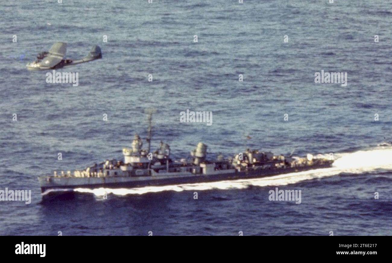 USS Harrison (DD-573) with PBY in October 1945 Stock Photo - Alamy