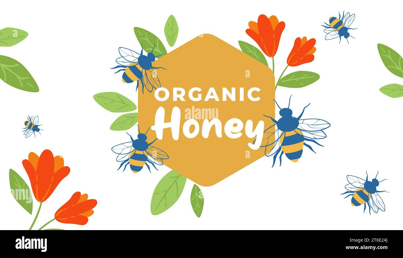 Organic honey bees products, promotional banner Stock Vector Image ...