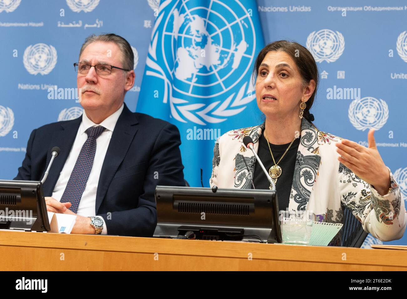 Rola Dashti speaks during press briefing on socioeconomic impacts of ...