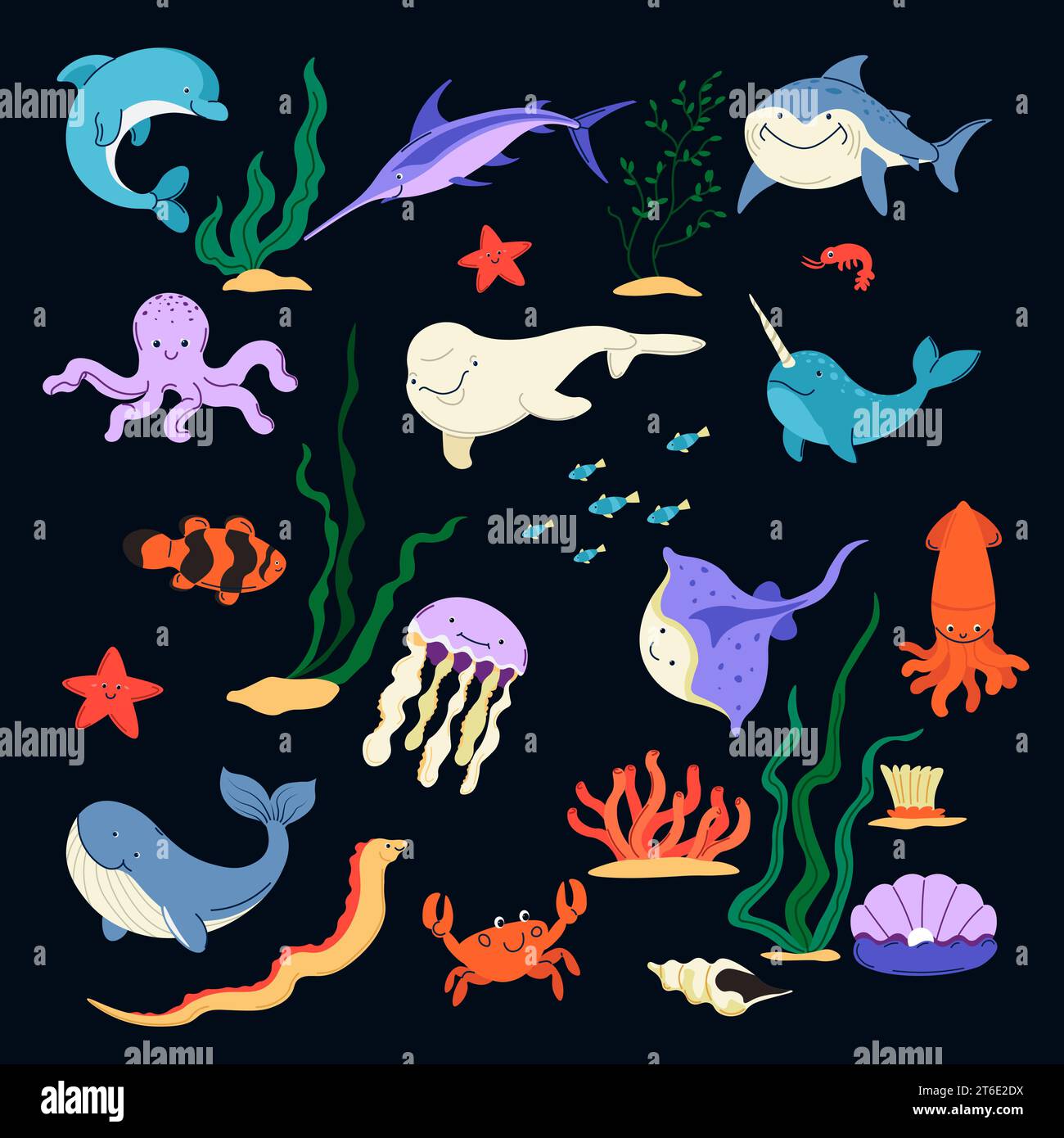 Underwater sea world characters, fauna and flora Stock Vector Image ...