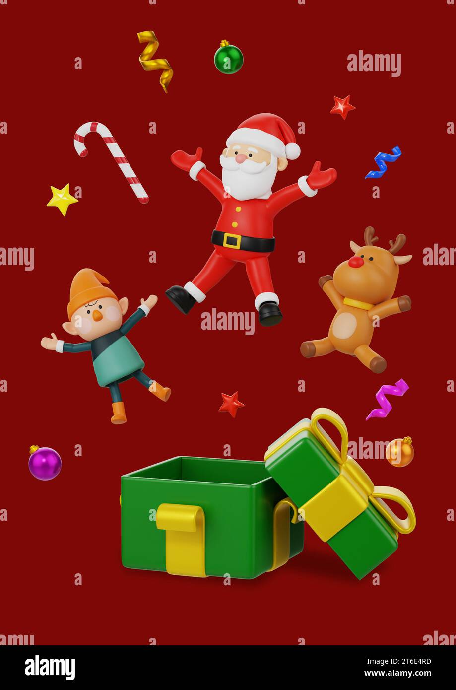 surprise santa claus popping out from the gift box 3d character object ...