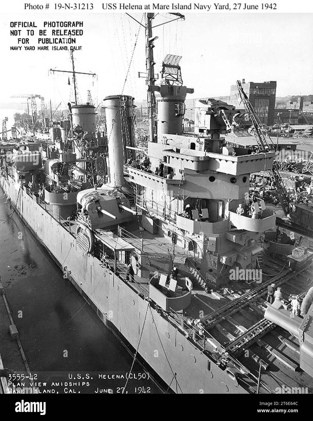 USS Helena (CL-50) at the Mare Island Naval Shipyard on 27 June 1942 ...