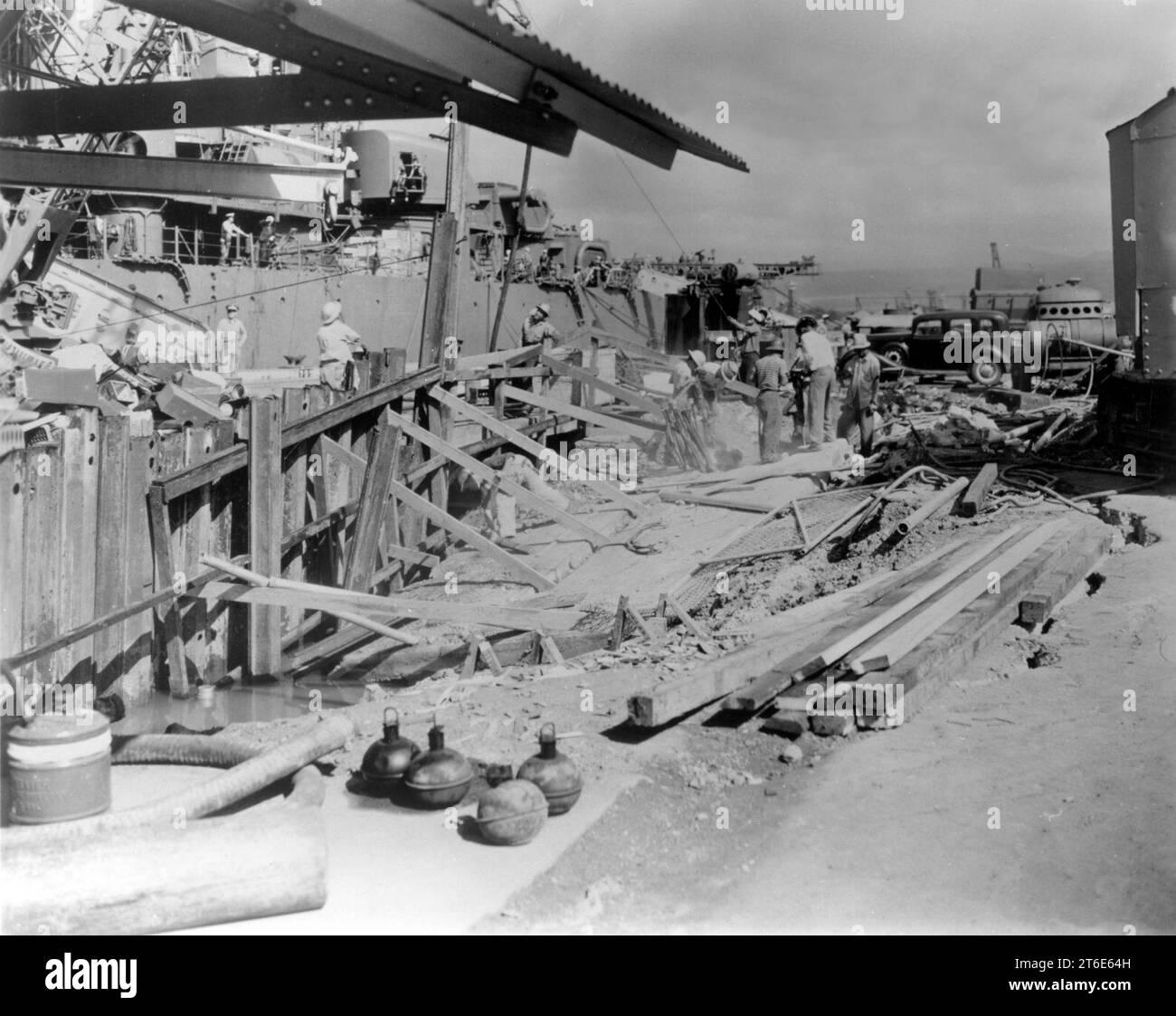 USS Helena (CL-50) at damaged 1010 dock, Pearl Harbor, 7 December 1941 ...