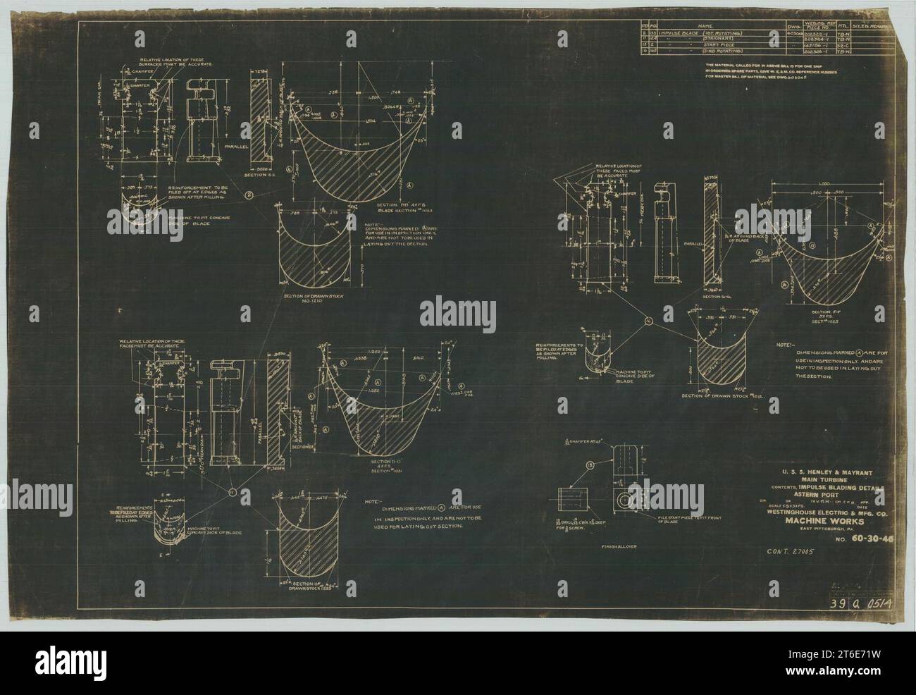 USS Henley (DD-39)- Main Turbine Impulse Blading Details Astern Port ...