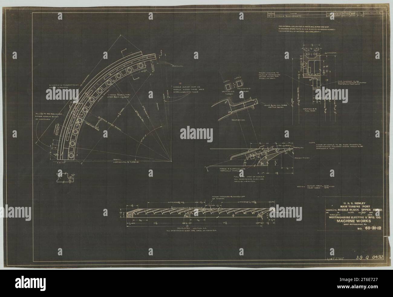 USS Henley (DD-39)- Main Turbine Port- Nozzle Block Upper Ahead, Sheet ...