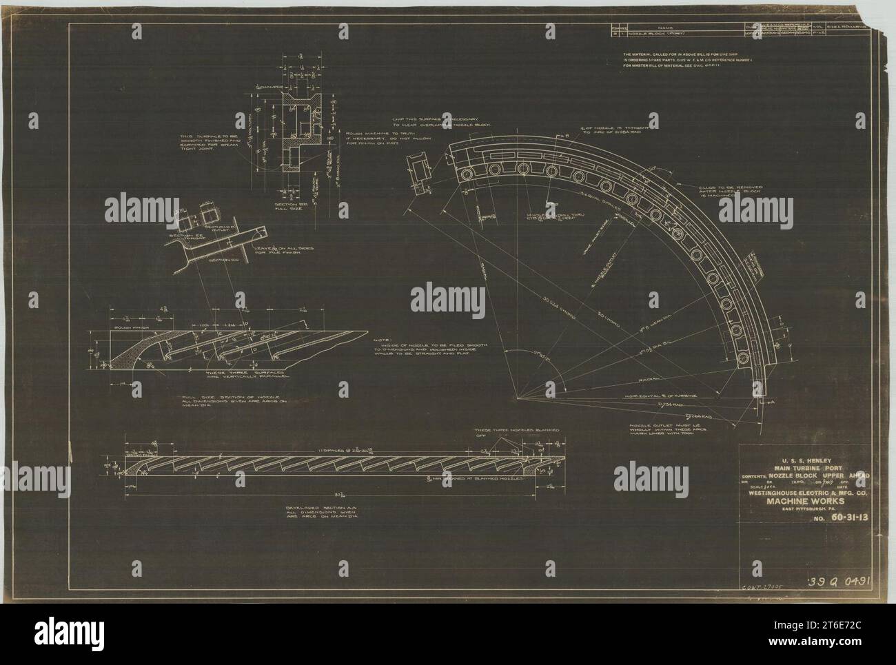 USS Henley (DD-39)- Main Turbine Port- Nozzle Block Upper Ahead, Sheet ...