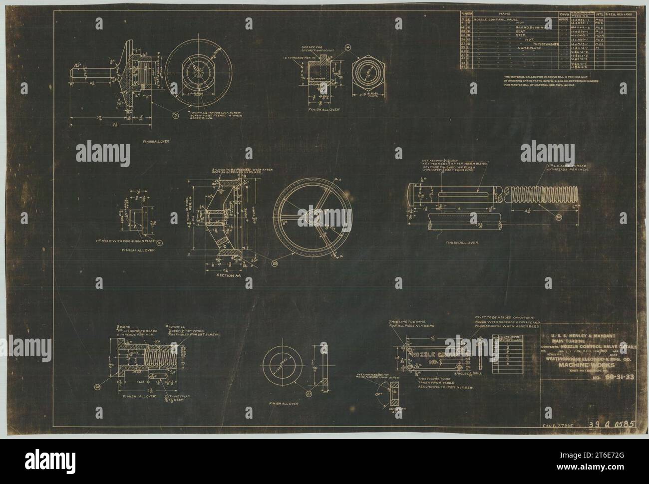 USS Henley (DD-39)- Main Turbine Nozzle Control Valve Details, Sheet 1 ...