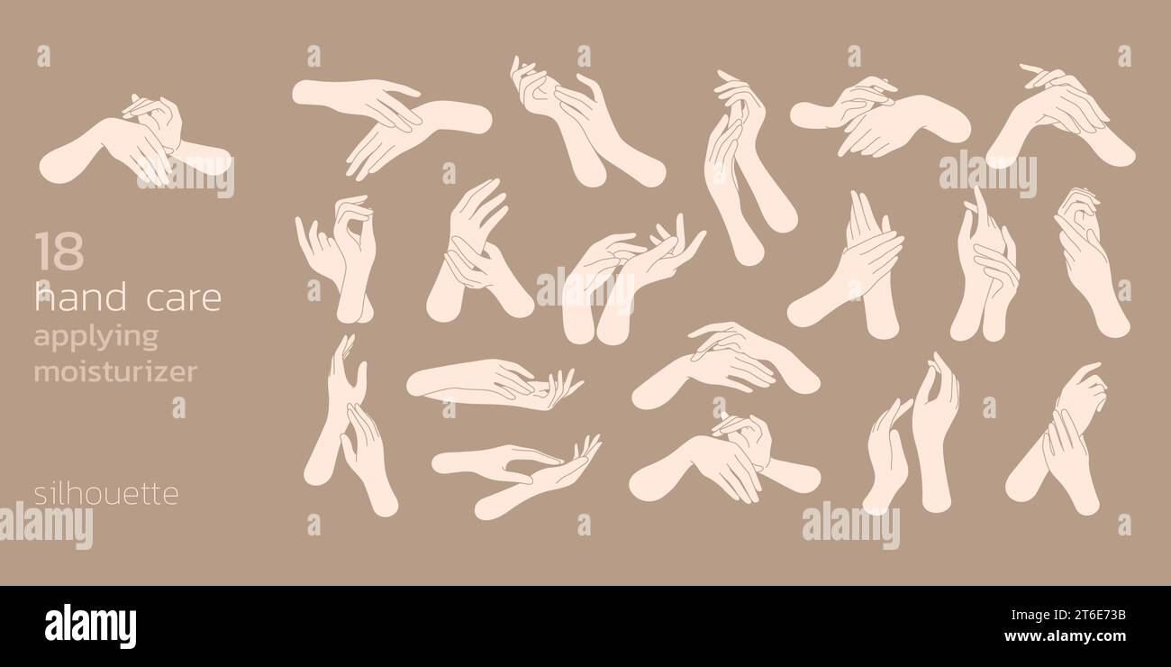 set of hand care applying moisturize filled outline icon vector Stock ...