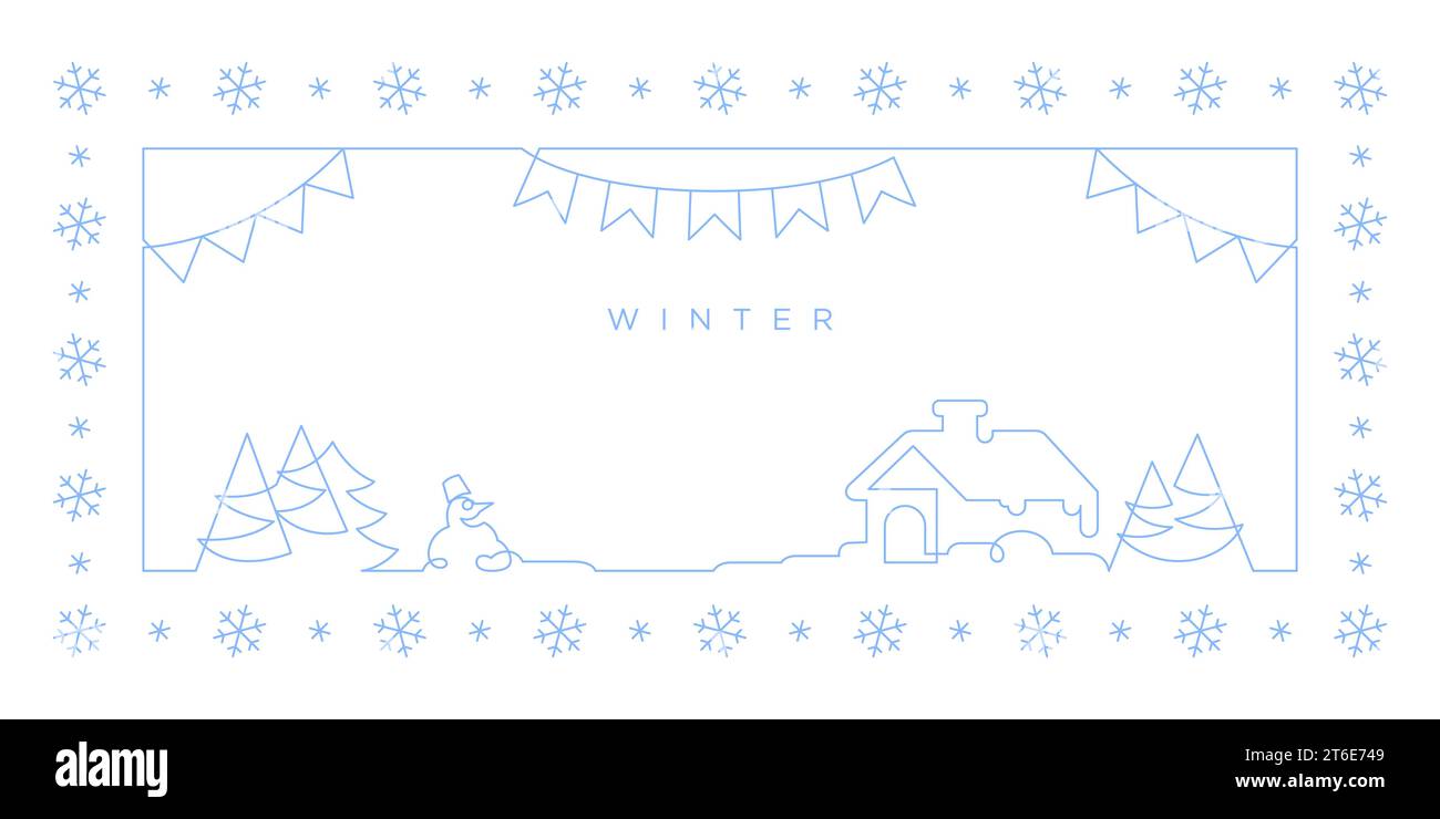 winter season celebration vector illustration in one line drawing ...