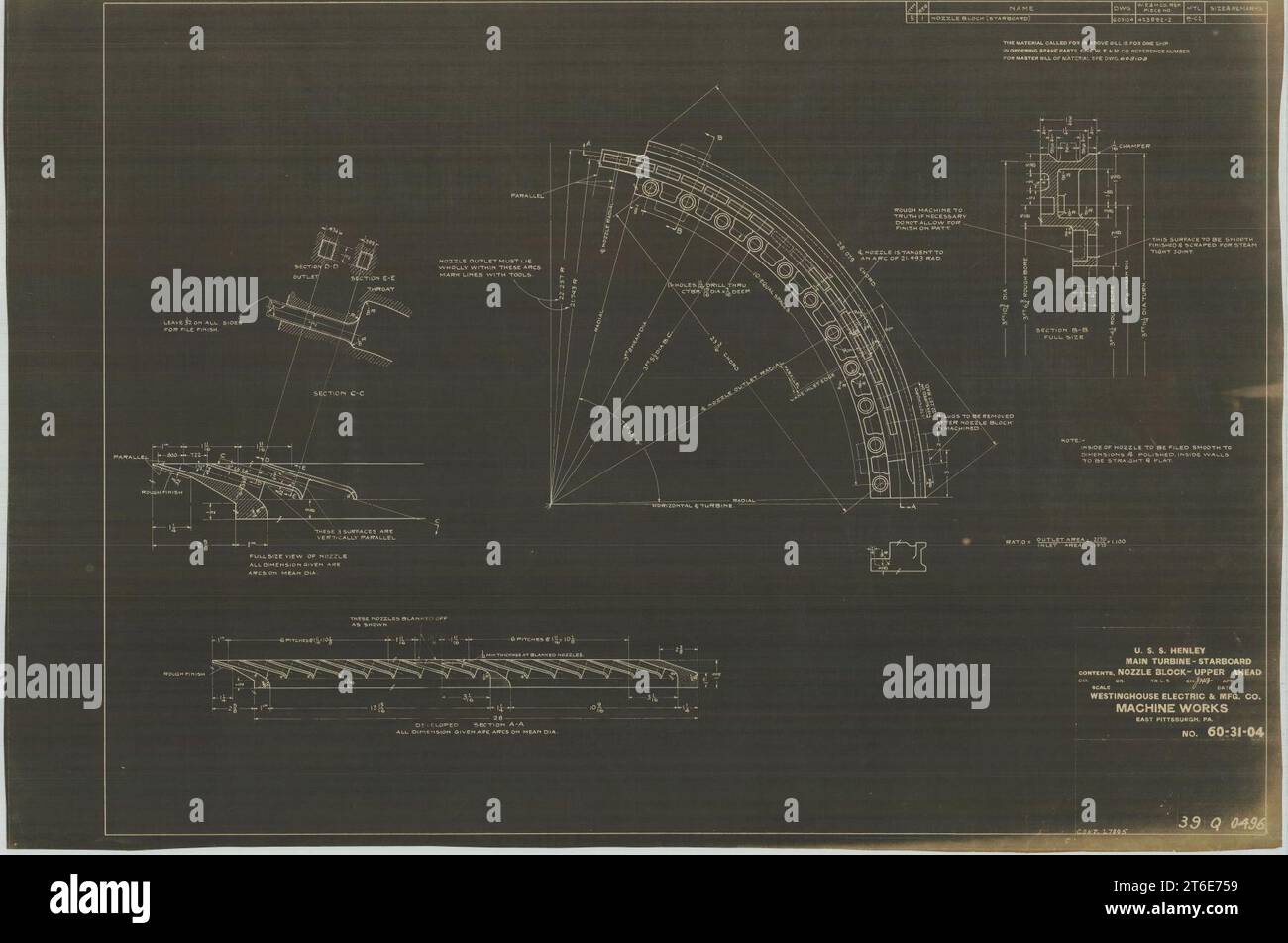 USS Henley (DD-39)- Main Turbine Starboard- Nozzle Block Upper Ahead ...