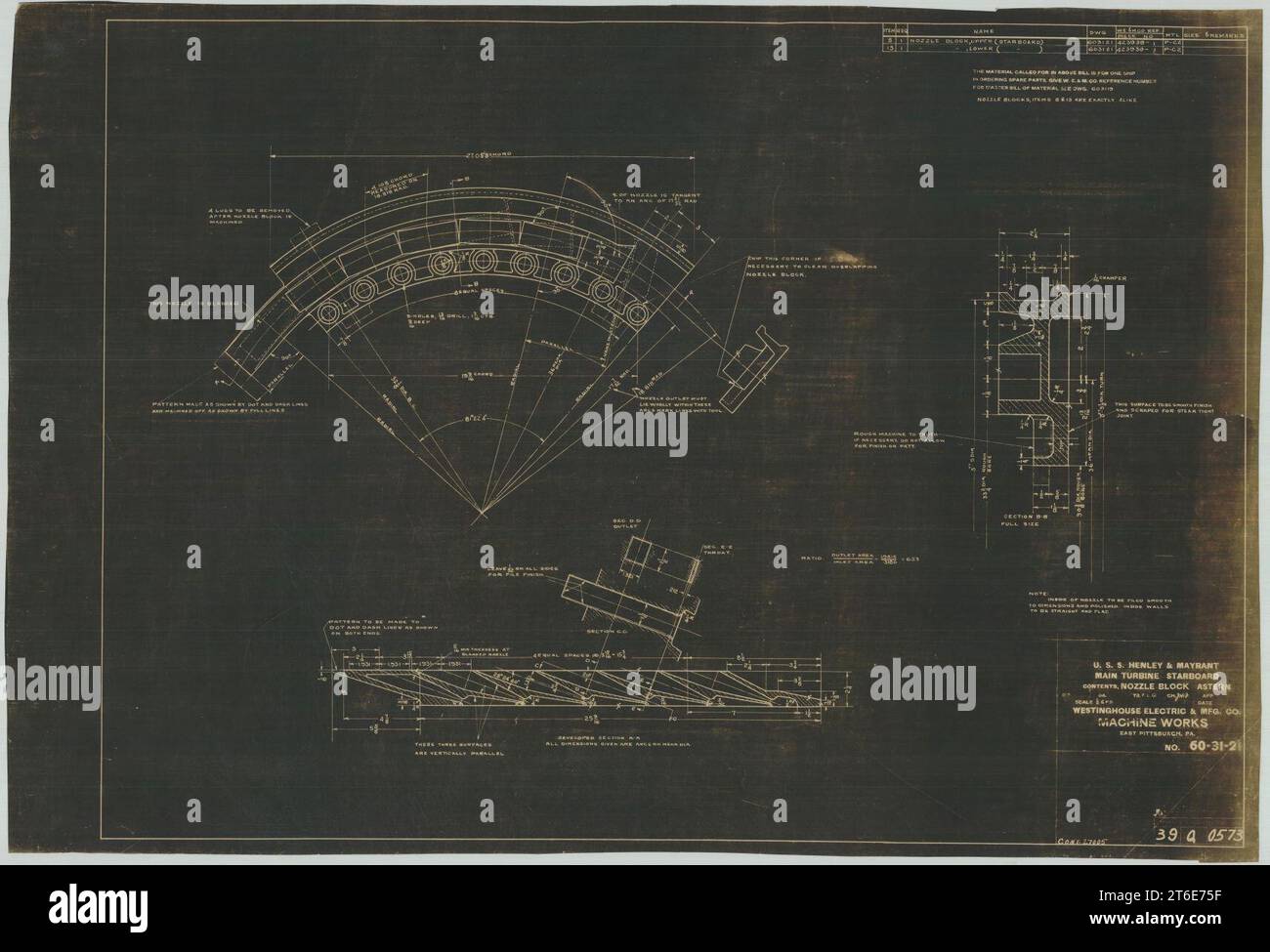USS Henley (DD-39)- Main Turbine Starboard Nozzle Block Astern, Sheet 1 ...