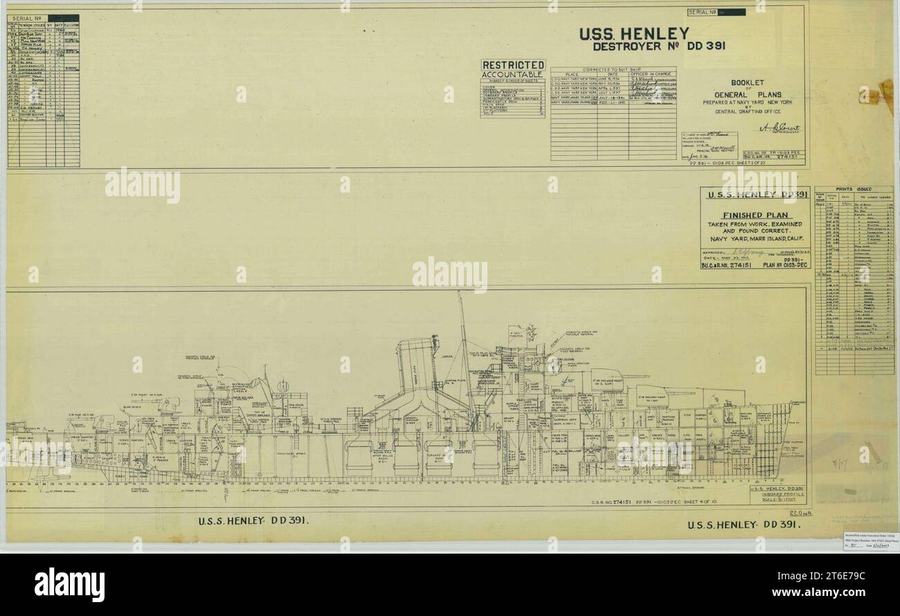 USS Henley (DD-391)- Inboard Profile Stock Photo - Alamy