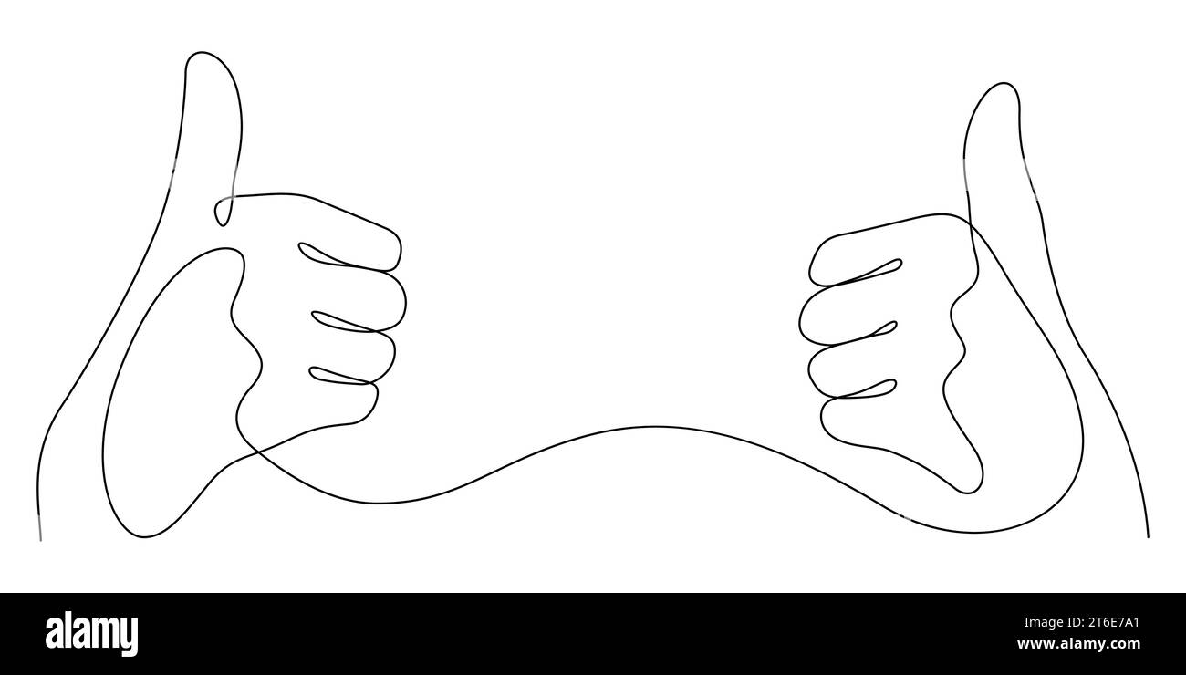 Two Hands Thumb Up In One Line Drawing Positive Gesture Minimalism Concept Vector Illustration