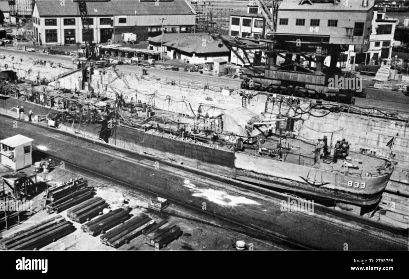 USS Herbert J. Thomas (DD-833) in dry dock at Mare Island c1965 Stock ...