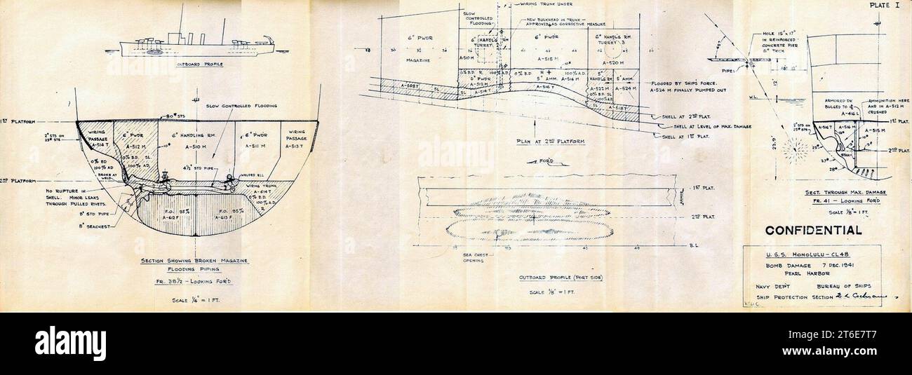 USS Honolulu (CL-48) War Damage Report №1 Plate1 Stock Photo - Alamy