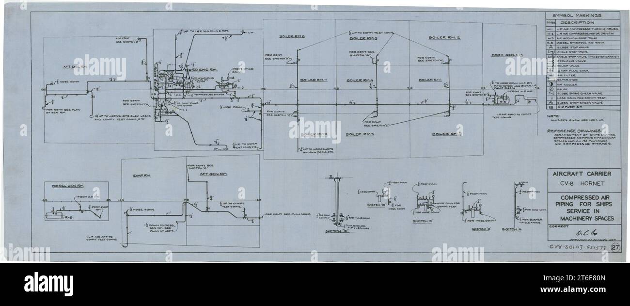 USS Hornet (CV-8)- Compressed Air Piping for Ships Service in Machinery ...