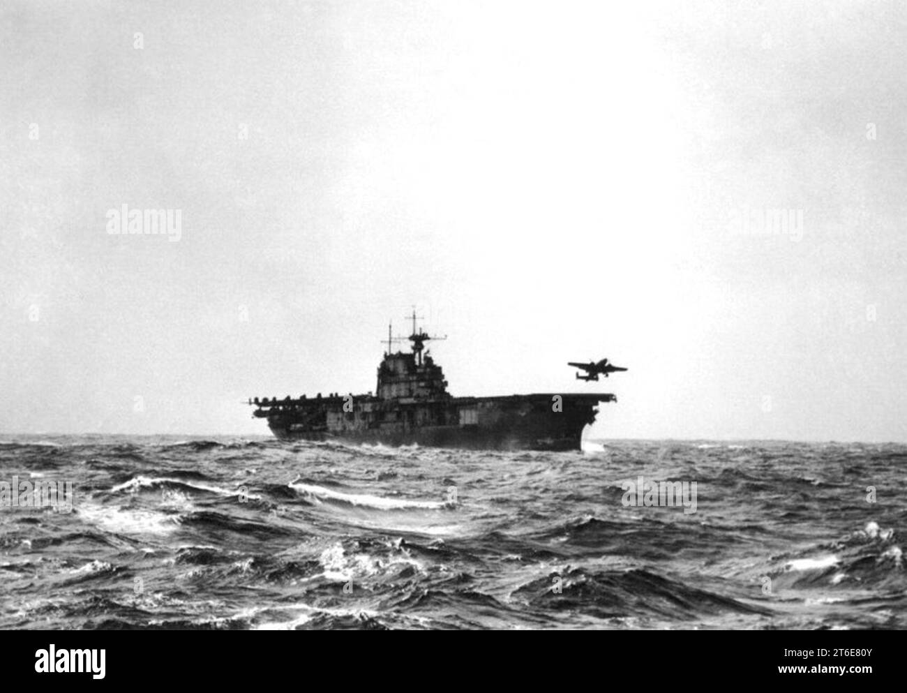 USS Hornet (CV-8) launching B-25B Mitchell bomber during the Doolittle ...