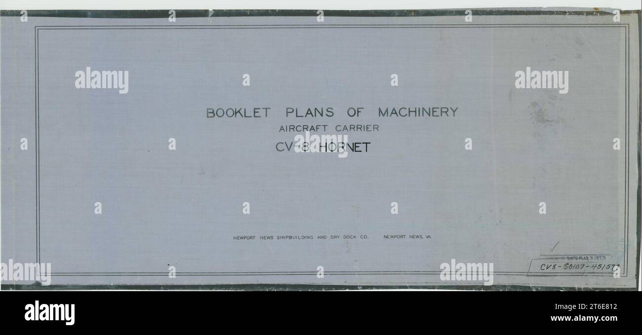 USS Hornet (CV-8)- Booklet Plans of Machinery Cover Sheet Stock Photo ...