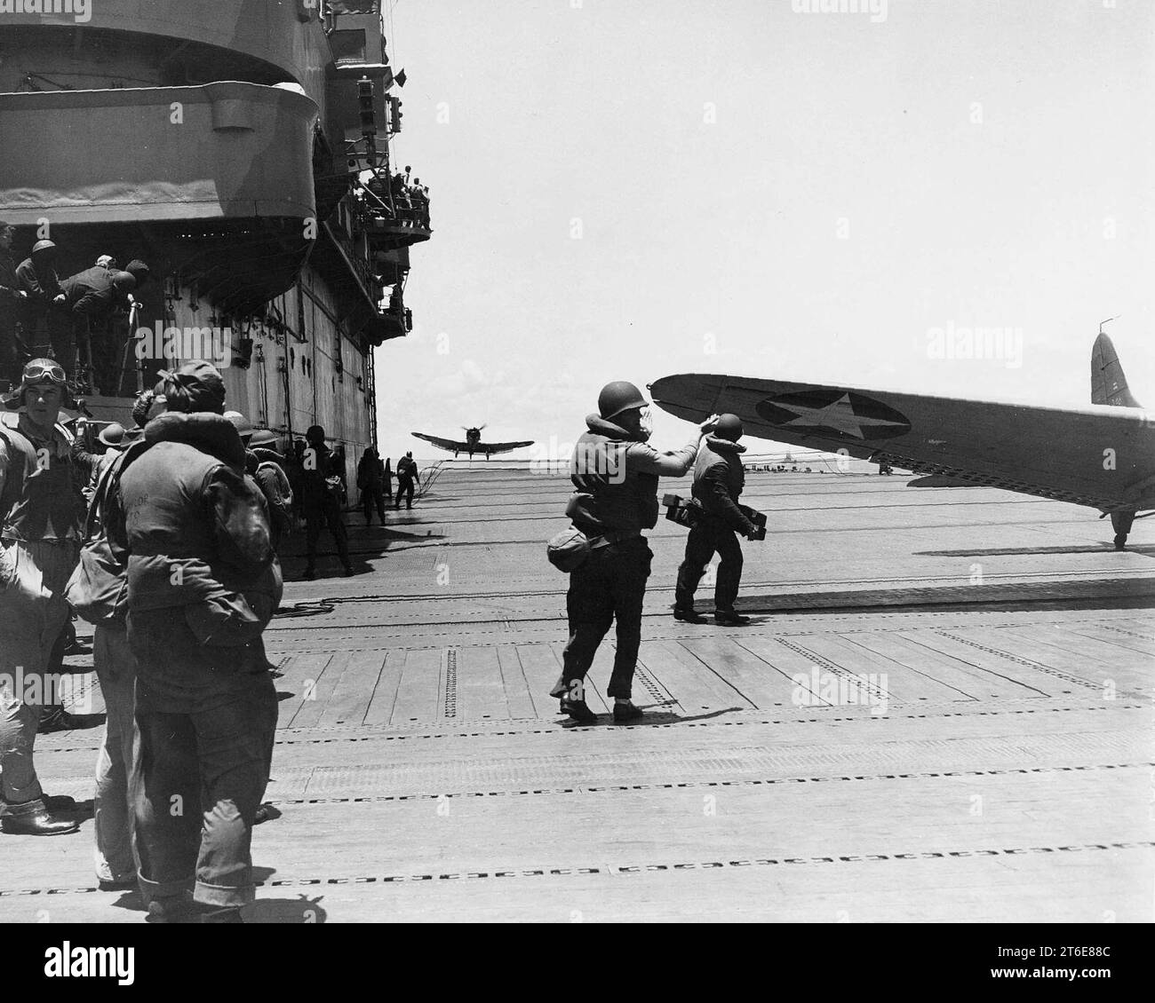 USS Hornet island SBD Midway Stock Photo - Alamy
