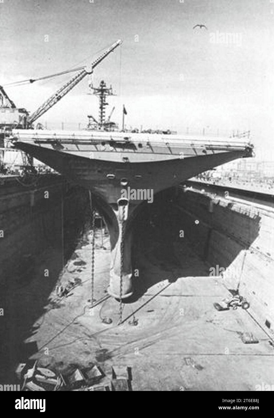 USS Hornet (CVS-12) in a dry dock of the Long Beach Naval Shipyard ...