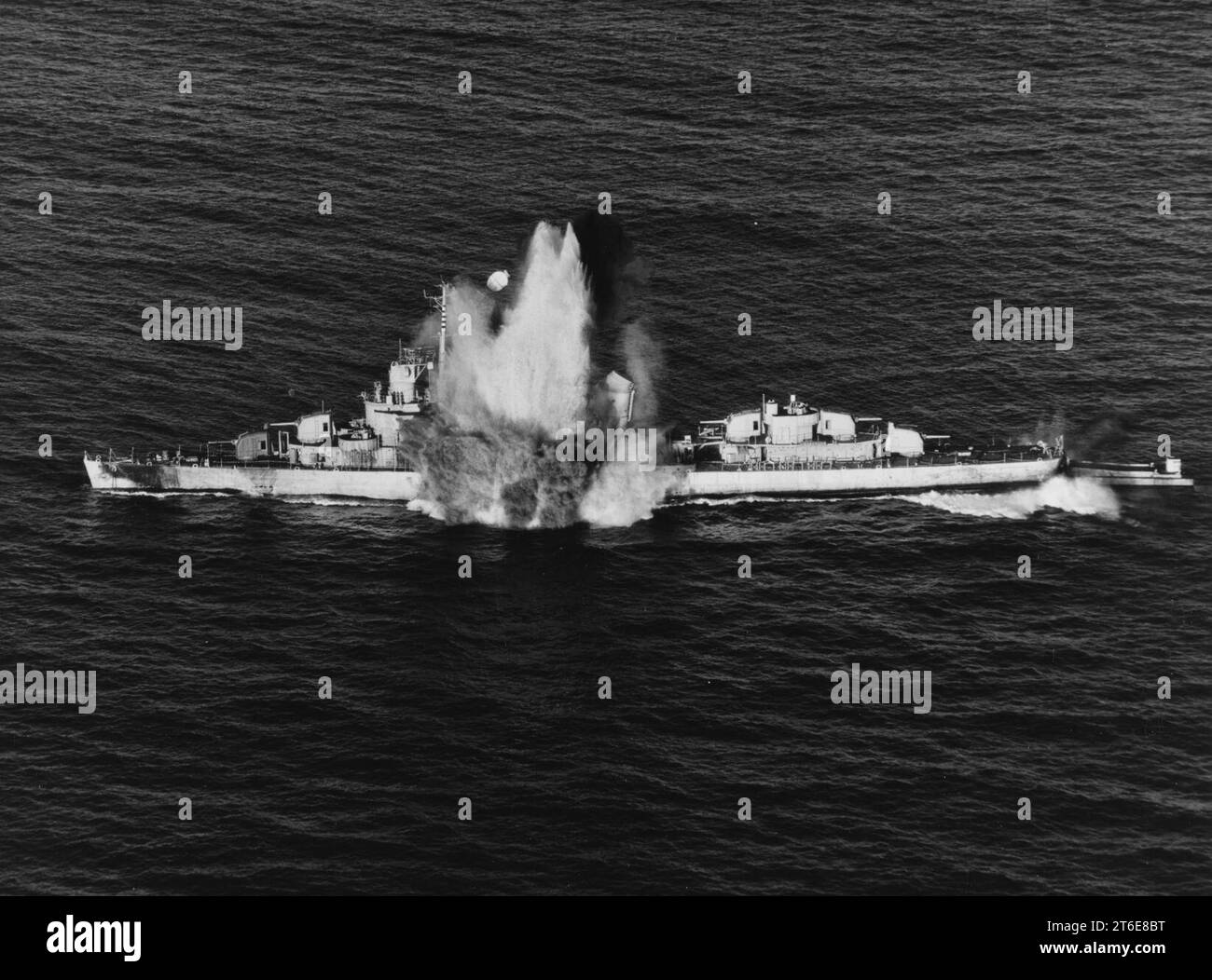 USS Howorth (DD-592) being sunk as a target off San Clemente Island on ...
