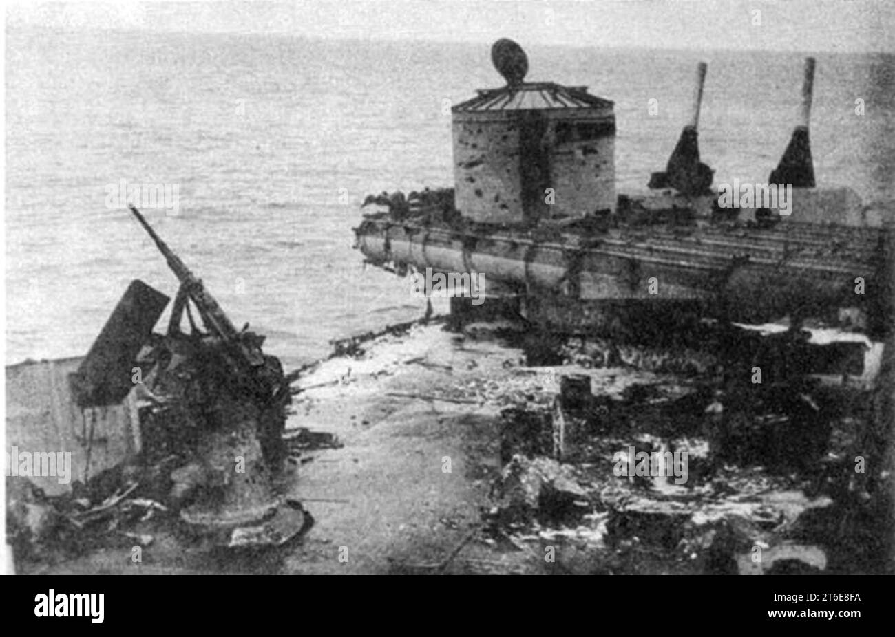 USS Hugh W. Hadley (DD-774) torpedo mount damage on 11 May 1945 Stock ...