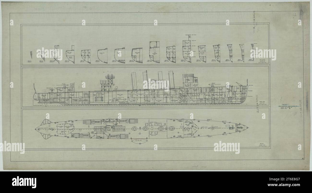USS Humphreys (DD-236)- Cross Sections; Inboard Profile; Main Deck ...