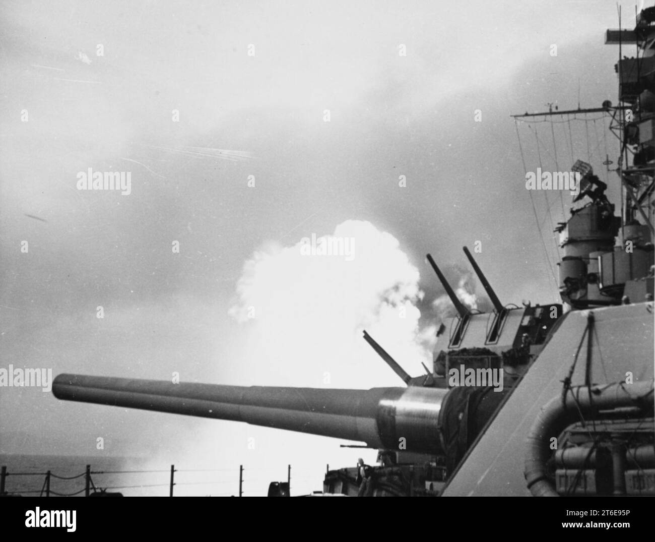 USS Indiana firing on Kamaishi on 9 August 1945 US Navy photo 80 Stock ...