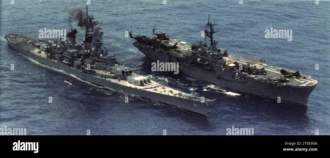 USS Iowa (BB-61) and USS Guadalcanal (LPH-7) underway in 1987 Stock ...