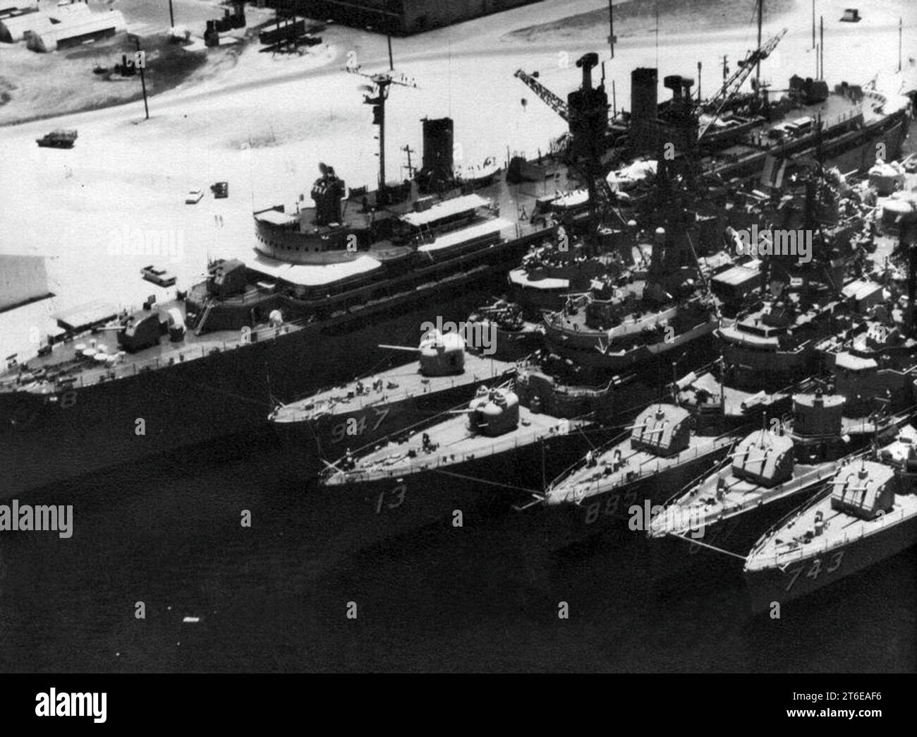 USS Jason (AR-8) at Naval Station Subic Bay, Philippines, with serveral ...
