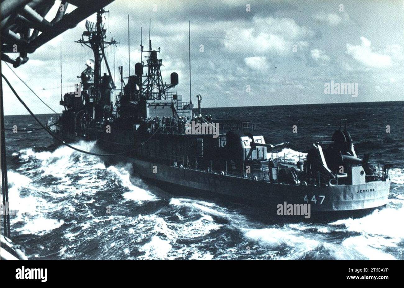 USS Jenkins (DD-447) refueling from USS Yorktown (CVS-10) c1964 Stock ...
