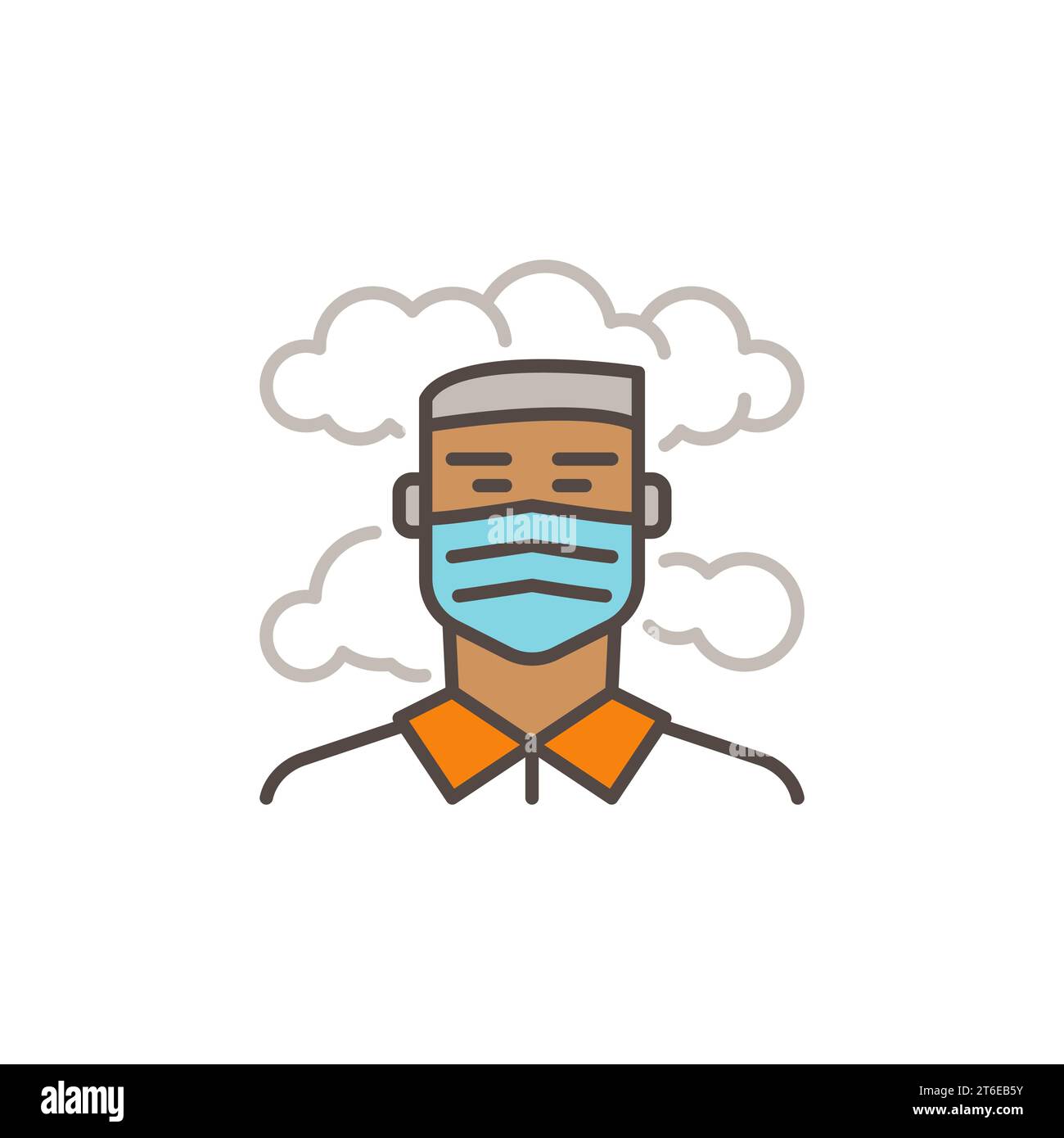 Man in Face Mask and Smog or Smoke Fog vector concept modern icon or ...