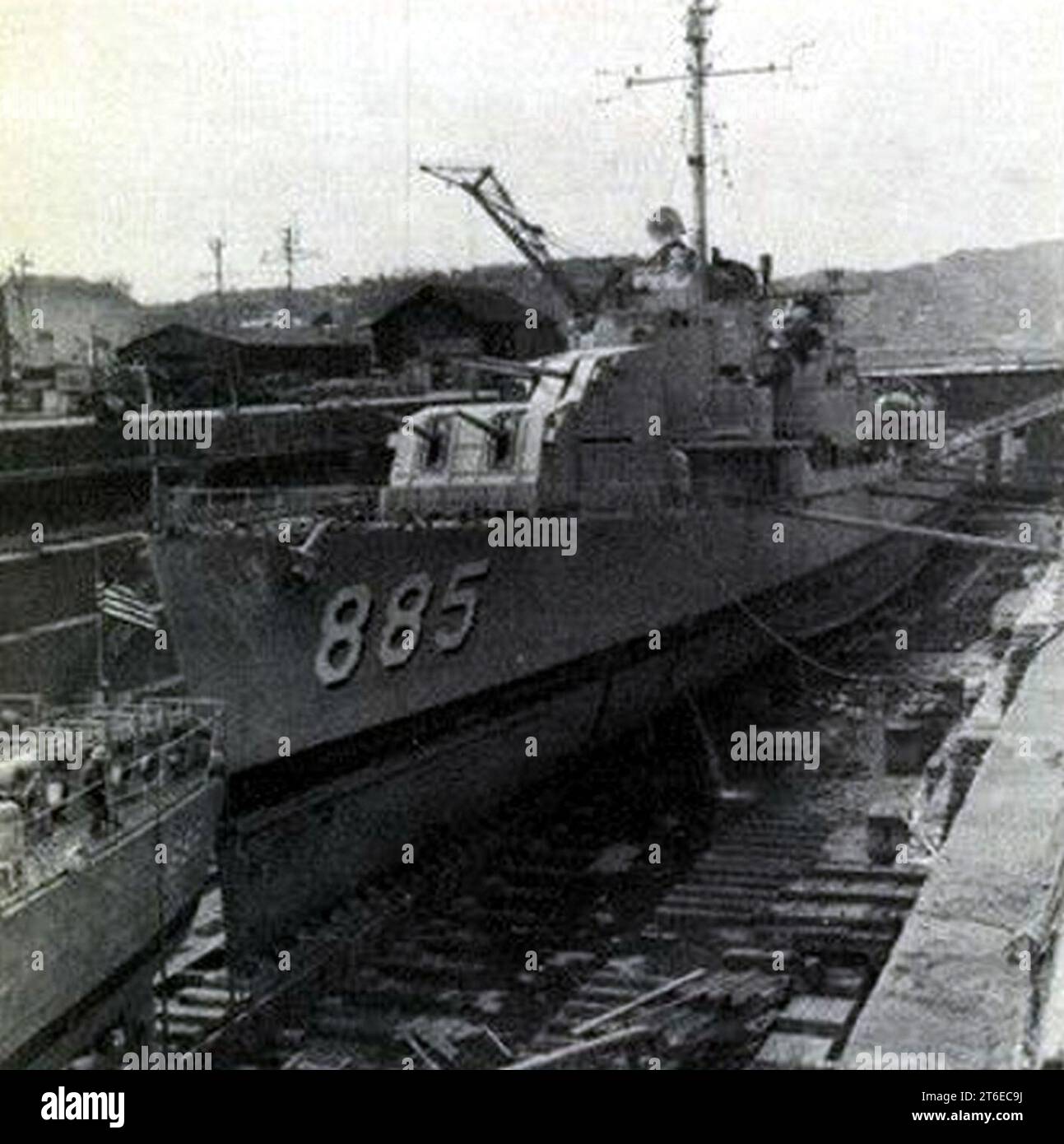 USS John R. Craig (DD-885) in a dry dock at Yokosuka, Japan, in 1955 ...