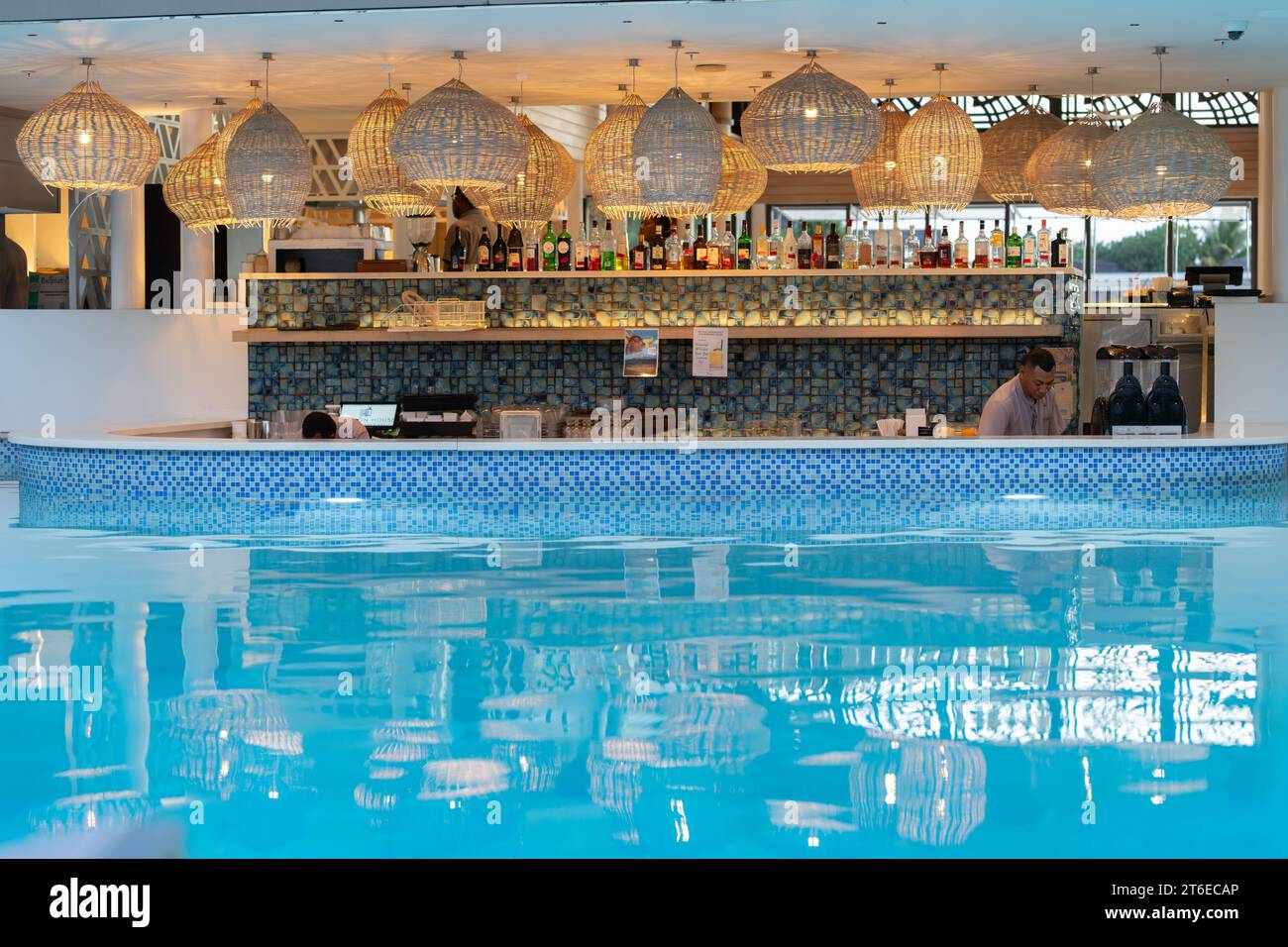 Viti Levu Fiji - September 13 2023; Blue water and reflection of pool ...