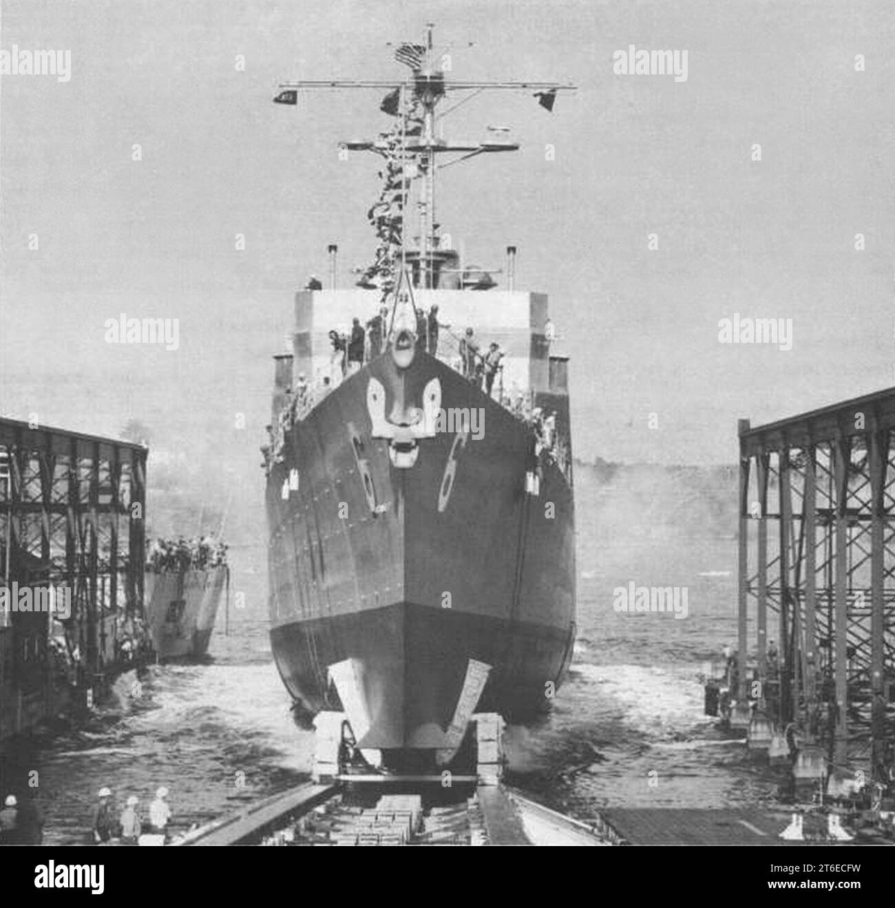 USS Julius A. Furer (DEG-6) being launched at Bath Iron Works in 1966 ...