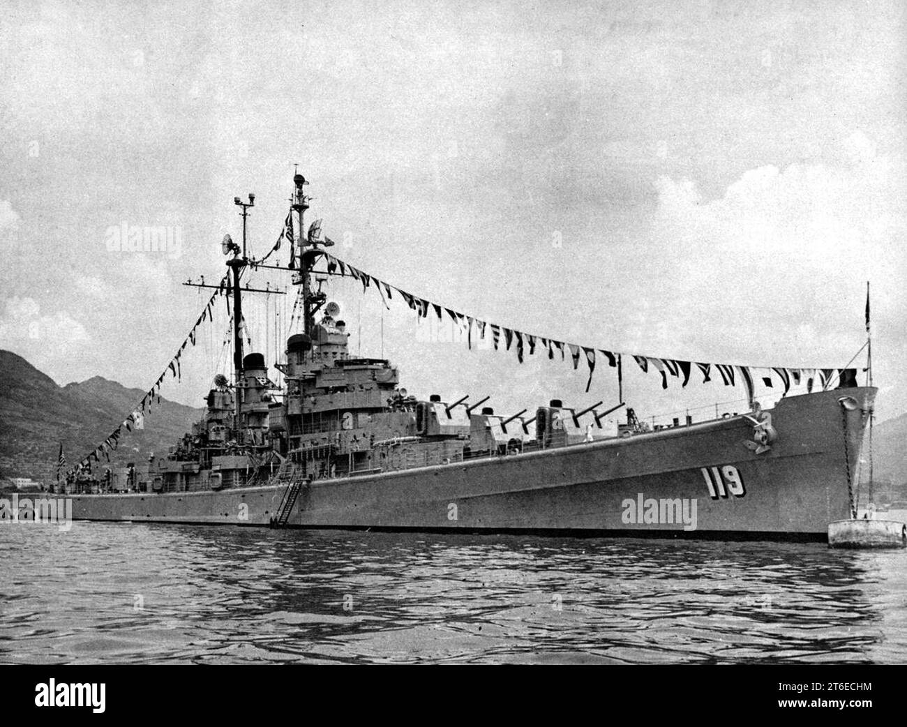 USS Juneau (CLAA-119) moored to a buoy, in 1953 Stock Photo - Alamy