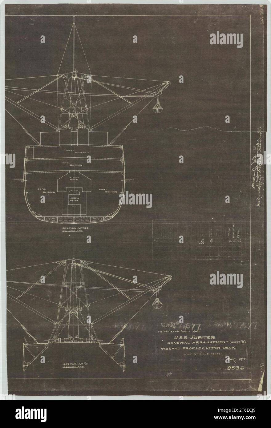 USS Jupiter (AC-3)- General Arrangement, Inboard Profile & Upper Deck ...