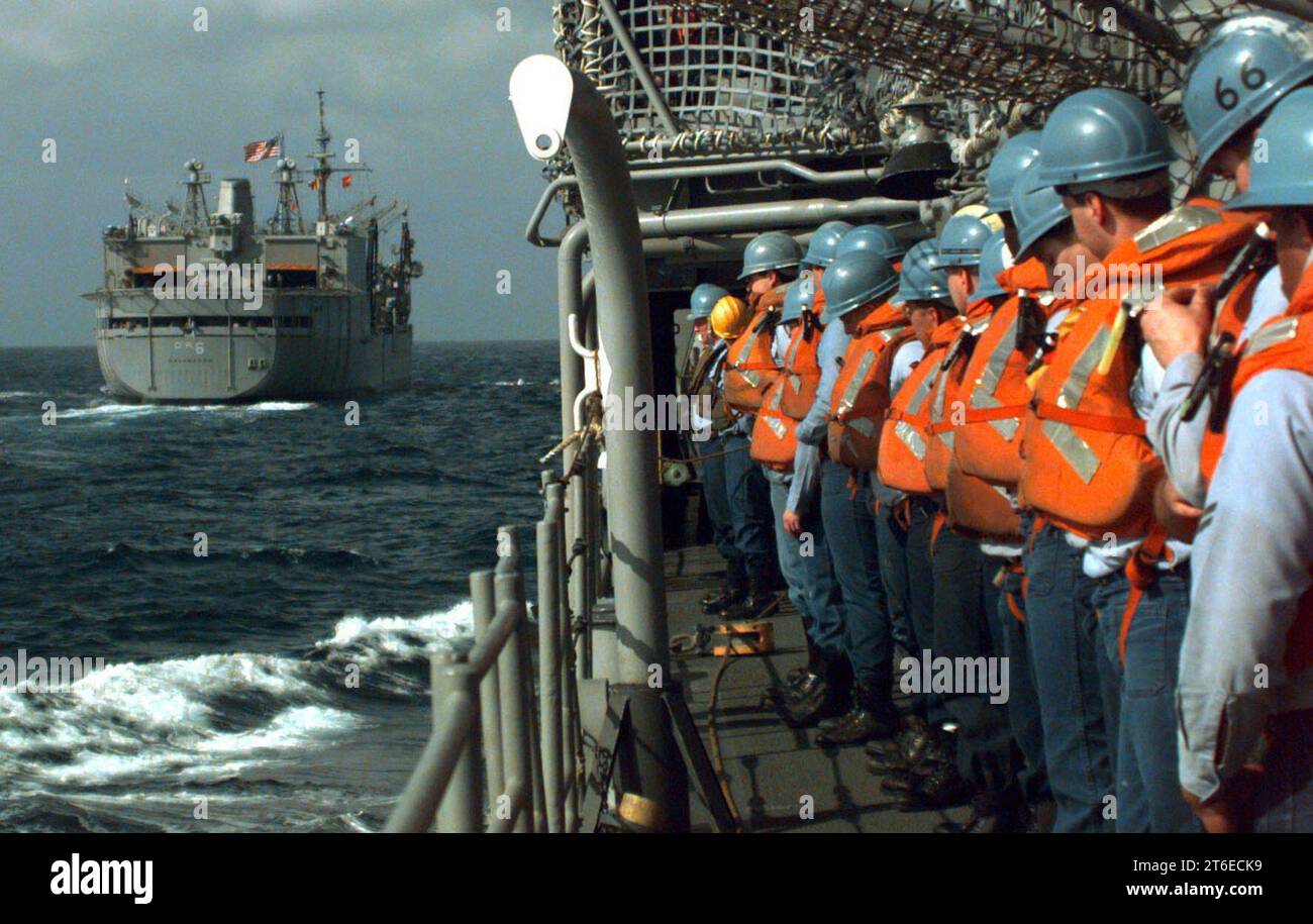 USS Kalamazoo (AOR-6) seen from USS Thomas S. Gates (CG-51) on 26 March ...